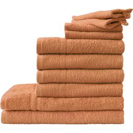 Handtuch Set Dyckhoff "Kristall", orange (terra), 10 Stk., Walkfrottee, Walkfrottee, Obermaterial: 100% Baumwolle, Handtuch-Sets, mit feiner Bord&uuml;re, Duscht&uuml;cher, Handt&uuml;cher und G&auml;stet&uuml;cher