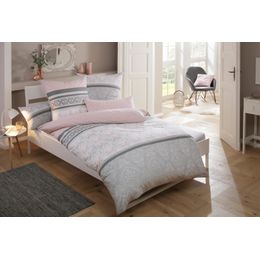 Bettw&auml;sche OTTO HOME "Cremona", grau (grau, ros&eacute;), B/L: 135cm x 200cm, 1 Stk., 1 Stk., Biber, B/L: 80cm x 80cm, Biber, Obermaterial: 100% Baumwolle, Bettw&auml;sche, Bettw&auml;sche, romantische Bettw&auml;sche in verschiedenen Qualit&auml;ten, ab Gr. 135x200 cm