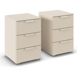 Nachtkommode Rauch "Nachttisch Nachtkonsole COSTA Set mit farblich passenden Metallgriffen", beige (champagner), griffe beige (champagner), B:40cm H:61cm T:42cm, Holzwerkstoff, Sideboards, je drei ger&auml;umige Schubladen MADE IN GERMANY