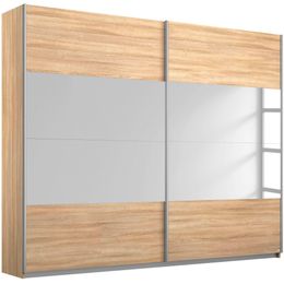 Schwebet&uuml;renschrank Rauch "Quadra", braun (struktureichefarben hell, spiegel), B:226cm H:230cm T:62cm, Holzwerkstoff, Schr&auml;nke, Schwebet&uuml;renschrank, inkl. W&auml;scheeinteilung und zus&auml;tzlichen Einlegeb&ouml;den
