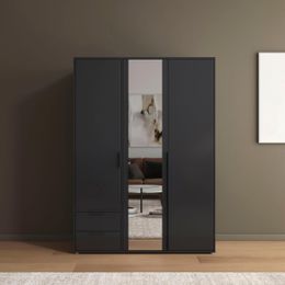 Dreht&uuml;renschrank Rauch "Kleiderschrank Schrank Garderobe W&auml;scheschrank NAGATA mit Spiegel", grau (graumetallic), B:140cm H:194cm T:53cm, Holzwerkstoff, Schr&auml;nke, Dreht&uuml;renschrank, und Schubladen sowie Stangengriffen TOPSELLER MADE IN GERMANY