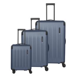 Trolleyset Travelite "DYNAMIIC S/M/L, verschiedene Farben", Damen, blau (denimblau), ABS, unifarben mit Farbeins&auml;tzen, Koffer-Sets, Hartschalen-Koffer ABS Volumenerweiterung bei M/L