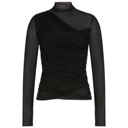 Langarmshirt BOSS Orange "Etulah Premium Damenmode", Damen, Gr. XL (42), schwarz 001, Web, Obermaterial: 100% Polyester, leicht transparent, unifarben, figurbetont h&uuml;ftlang, hoch geschlossener Ausschnitt, Shirts Langarmshirt, aus Mesh, Slim Fit