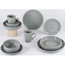 Kombiservice "Geschirr-Set, Service Liliane", grau, 16 tlg., Steinzeug, LeGer Home by Lena Gercke, Geschirr-Sets, Kombiservice, skandinavische, minimalistische Formensprache, 16 Teile