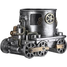 &Uuml;bertopf Gilde "&Uuml;bertopf Lokomotive Steampunk Engine planter", silberfarben, B:25,5cm H:19,5cm T:17,5cm, Pflanzgef&auml;&szlig;e