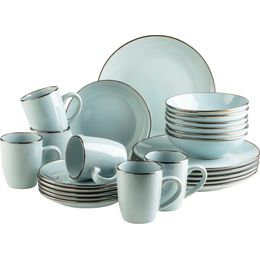 M&auml;ser Kombiservice M&Auml;SER "Geschirr-Set, Service Metallic Rim", gr&uuml;n (mint), 24 Stk., Steinzeug, Geschirr-Sets, Kombiservice, messingfarben schimernden Umrandung, 24 Teile, f&uuml;r 6 Personen