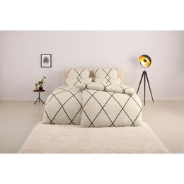 Bettw&auml;sche OTTO HOME "Belle", beige (creme, grau), B/L: 155cm x 220cm, 1 Stk., 1 Stk., Renforc&eacute;, B/L: 80cm x 80cm, 2, Renforc&eacute;, Obermaterial: 100% Baumwolle, Bettw&auml;sche, Bettw&auml;sche, Renforc&eacute; Qualit&auml;t, Rei&szlig;verschluss