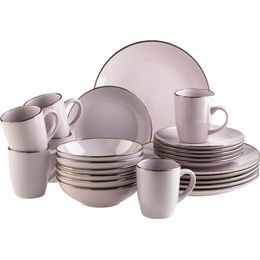M&auml;ser Kombiservice M&Auml;SER "Geschirr-Set, Service Metallic Rim", lila (lavendel), 24 Stk., Steinzeug, Geschirr-Sets, Kombiservice, messingfarben schimernden Umrandung, 24 Teile, f&uuml;r 6 Personen