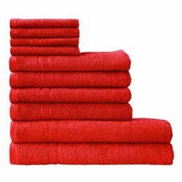 Handtuch Set Dyckhoff "Kristall", rot, 10 Stk., Walkfrottee, Walkfrottee, Obermaterial: 100% Baumwolle, Handtuch-Sets, mit feiner Bord&uuml;re, Duscht&uuml;cher, Handt&uuml;cher und G&auml;stet&uuml;cher