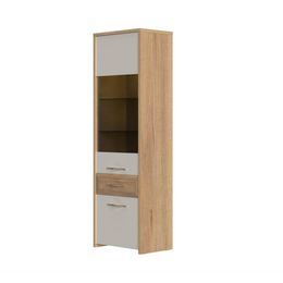 Vitrine OTTO HOME "Gala", beige (beige, pacific walnuss decor), B:61cm H:194cm T:41cm, Glas, MDF, Spanplatte, Schr&auml;nke, Vitrine, UV lackiert, kratzfest, hochgl&auml;nzend, mit Beleuchtung