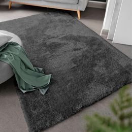 Hochflor-Teppich LUXOR living "Gela", grau (anthrazit), B:160cm H:45mm L:230cm, Polyester, Teppiche, Uni Farben, weich und flauschig, ideal im Wohnzimmer & Schlafzimmer