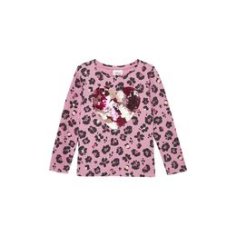 Langarmshirt s.Oliver JUNIOR, M&auml;dchen, Gr. 140, rosa (rose aop), Jersey, Obermaterial: 100% Baumwolle, bedruckt, loose fit h&uuml;ftbedeckend, Rundhals, Shirts Langarmshirt, mit All-over-Print und Wendepailletten, f&uuml;r Girls
