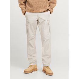 Jack & Jones Cargohose JACK & JONES "JPSTKANE BARKLEY CARGO PANT NOOS", Damen, Gr. 29, L&auml;nge 32, gelb (moonbeam), Web, Obermaterial: 100% Baumwolle, unifarben, relaxed fit kn&ouml;chellang, Hosen Cargohose