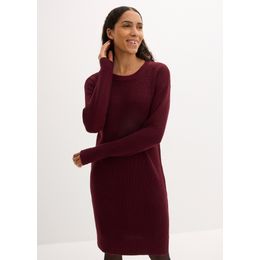 Strickkleid bonprix, Damen, Gr. 52/54 (XXL), N-Gr, rot (dunkelbeere), Obermaterial: 50% Baumwolle, 50% Polyacryl, unifarben, bequem, Rundhals, Rippstrickb&uuml;ndchen, Kleider Strickkleid, Oversize-Strickkleid aus Rippstrick
