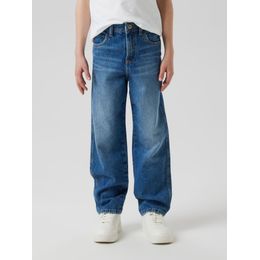 Relax-fit-Jeans name it "NKMRYAN LOOSE JEANS 5760-RM NOOS", Kinder, Gr. 140, N-Gr, blau (medium blau denim), Denim/Jeans, Obermaterial: 100% Baumwolle, Abriebeffekte, loose fit lang, Jeans