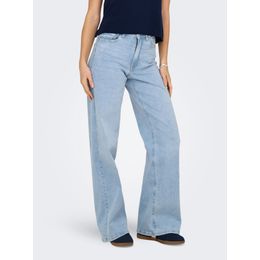 Jacqueline de Yong High-waist-Jeans JDY "JDYFELINA-FINA HW WIDE JNS LBD DNM NOOS", Damen, Gr. S (36), L&auml;nge 30, blau (light blau denim), Denim/Jeans, Obermaterial: 99% Baumwolle, 1% Elasthan, unifarben, weit, Jeans High-Waist-Jeans