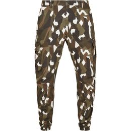 Cargohose Urban Classics "Urban Classics Herren Geometric Camo Stretch Twill Cargo Pants", Damen, Gr. 32, Normalgr&ouml;&szlig;en, woodcamo, 98% Baumwolle, 2% Elasthan, slim fit, Hosen Cargohose
