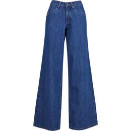 Bequeme Jeans Urban Classics "Urban Classics Damen Ladies Mid Waist Wide Denim", Damen, Gr. 29, Normalgr&ouml;&szlig;en, midindigo washed, 100% Baumwolle, unifarben, Jeans