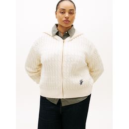 Kapuzenstrickjacke Tommy Hilfiger Curve "CRV CO CABLE MID GG LS ZIP HOODY", Damen, Gr. 48, calico, Strick, Obermaterial: 100% Baumwolle, unifarben, Rippb&uuml;ndchen, Strickjacken, in gro&szlig;en Gr&ouml;&szlig;en, mit Zopfmuster