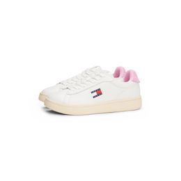 Plateausneaker Tommy Jeans "ARCHIVE' 98", Damen, Gr. 37, rosa (ecru, rosa), Nappaleder, Textil, unifarben mit Farbeins&auml;tzen, Basic, Schuhe Plateausneaker, Freizeitschuh, Halbschuh, Schn&uuml;rer mit Kontrastbesatz an der Ferse