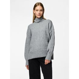 Rollkragenpullover Pieces "PCMALOU LS ROLLNECK KNIT NOOS BC", Damen, Gr. L, grau (medium grau melange detail:melange), Strick, Obermaterial: 65% Polyester, 19% Polyacryl, 10% Nylon, 3% Wolle, 3% Elasthan, meliert, relaxed fit normal, Rippb&uuml;ndchen, Pullover Rollkragenpullover
