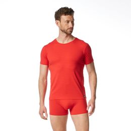 Rundhalsshirt Bruno Banani "CHECK LINE 2.0", Herren, Gr. 4 (S), rot (rot karo), Piqu&eacute;, Obermaterial: 90% Polyamid, 10% Elasthan, k&ouml;rpernah h&uuml;ftbedeckend, Rundhals, gerader Abschluss, Shirts Rundhalsshirt, h&uuml;ftbedeckend, elastisch