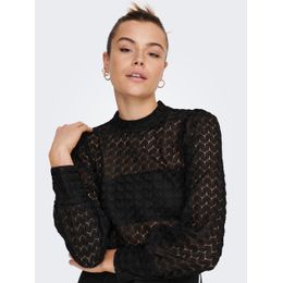 Jacqueline de Yong Spitzenshirt JDY "JDYAVERY L/S LACE TOP JRS NOOS", Damen, Gr. XS, schwarz, Single Jersey, Obermaterial: 100% Polyester, unifarben, regular fit taillenbedeckt, hoch geschlossener Ausschnitt, Puff&auml;rmel lange Manschette, Shirts