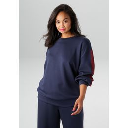 Sweatshirt ANISTON PLUS, Damen, Gr. 54, rot (navy, bordeaux), Jersey, Obermaterial: 50% Modal, 44% Polyester, 6% Elasthan, unifarben mit Farbeinsatz, l&auml;ssig geschnitten Po-bedeckend, Rundhals, B&uuml;ndchen, Sweatshirts Sweatshirt, mit trendigen Seitenstreifen