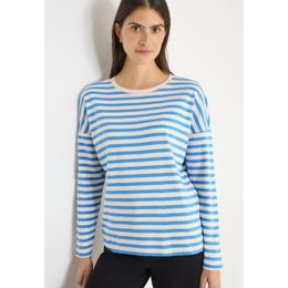 Langarmshirt Cecil, Damen, Gr. M (40), fountain blau, Jersey, Obermaterial: 100% Baumwolle, gestreift, l&auml;ssig geschnitten h&uuml;ftbedeckend, U-Boot-Ausschnitt, Shirts Langarmshirt, im Streifen-Design