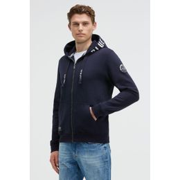 Kapuzensweatjacke CAMP DAVID, Herren, Gr. L, blau, Material: 50% Baumwolle, 50% Polyester, bedruckt, relaxed fit normal, eingesetzt Rippb&uuml;ndchen, Sweatjacken, mit Baumwolle