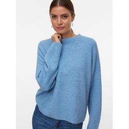 V&eacute;ro Moda Strickpullover VERO MODA "VMBOOM LS O-NECK PULLOVER GA NOOS", Damen, Gr. S, blau (allure detail:melange), Strick, Obermaterial: 85% Polyester, 7% Polyacryl, 5% Wolle, 3% Elasthan, meliert, loose fit normal, Rundhals, Rippstrickb&uuml;ndchen, Pullover Strickpullover