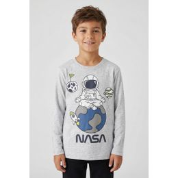 Langarmshirt name it "NMMDACK NASA LS NREG TOP BOX NAS", Jungen, Gr. 92, peyote melange, Jersey, Obermaterial: 98% Baumwolle, 2% Polyester, bedruckt, normal normal, Rundhals, Shirts Langarmshirt