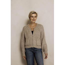 Strickjacke Zhrill "ZHCORINNA", Damen, Gr. L, sand, Strick, Obermaterial: 56% Polyacryl, 18% Polyamid, 18% Polyester, 6% Wolle, 2% sonstige Fasern, regular fit h&uuml;ftlang, Rundhals, Raglan&auml;rmel Strickb&uuml;ndchen, Strickjacken Strickjacke, mit Rippenstruktur, Rei&szlig;verschluss vorn