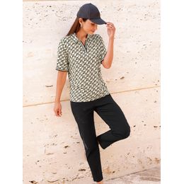 Poloshirt Inspirationen "Poloshirt", Damen, Gr. 52, champagner, schwarz, bedruckt, 95% Viskose, 5% Elasthan, bedruckt, gemustert, mehrfarbig, V-Ausschnitt, Shirts