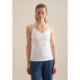 Shirttop Seidensticker "Schwarze Rose", Damen, Gr. L, wei&szlig;, 95% Baumwolle, 5% Elasthan, unifarben, regular fit, Tops Shirttop, Ohne Arm V-Neck Uni