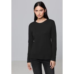 Langarmshirt STREET ONE STUDIO, Damen, Gr. 34, schwarz, Web, 48% Baumwolle, 47% Modal, 5% Elasthan, unifarben, normal normal, Rundhals, abgesteppt, Shirts Langarmshirt, im soften Baumwoll-Mix