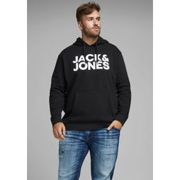 Jack & Jones PlusSize Kapuzensweatshirt "CORP LOGO SWEAT HOOD", Herren, Gr. 6XL, schwarz, angeraute Sweatware, Obermaterial: 70% Baumwolle, 30% Polyester, JACK & JONES PLUSSIZE, bedruckt, normal normal, Rundhals, B&uuml;ndchen, Sweatshirts, Bis Gr&ouml;&szlig;e 6XL