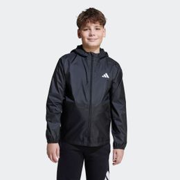 Regenjacke adidas Sportswear "J RAIN JKT", Jungen, Gr. 140, schwarz, Obermaterial: 100% Polyester, normal, Jacken Regenjacke