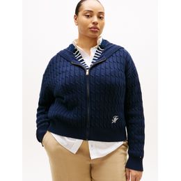 Damen Kapuzenstrickjacke "CRV CO CABLE MID GG LS ZIP HOODY"schwarz night navy, Gr. 50, Tommy Hilfiger Curve, unifarben, Strick, Obermaterial: 100%