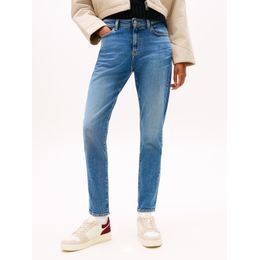 Slim-fit-Jeans Tommy Jeans "TJLUCY MR SLIM", Damen, Gr. 31, L&auml;nge 28, denim medium, Denim/Jeans, Obermaterial: 99% Baumwolle, 1% Elasthan, unifarben, slim fit kn&ouml;chellang, Jeans Slim-fit-Jeans