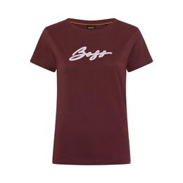 T-Shirt BOSS Orange "Elove Premium Damenmode", Damen, Gr. L (40), schwarz braun 204, Single Jersey, Obermaterial: 100% Baumwolle, bestickt, unifarben, slim fit h&uuml;ftlang, Rundhals, Shirts T-Shirt, mit Logoschriftzug, Slim Fit