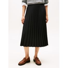 Plisseerock Tommy Hilfiger "FLUID PLEATED PULL ON MIDI SKIRT", Damen, Gr. 42, schwarz, Web, Obermaterial: 100% Polyester, unifarben, regular fit wadenlang, R&ouml;cke