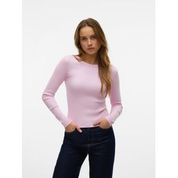 V&eacute;ro Moda Langarmshirt VERO MODA "VMCHLOE LS SHORT TOP JRS NOOS", Damen, Gr. M (38), rosa (roseate spoonbill), Feinripp, Obermaterial: 95% Baumwolle, 5% Elasthan, unifarben, slim fit normal, Rundhals, Shirts Langarmshirt, Baumwollmischung