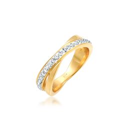 Fingerring Elli "Wickelring Zart 925 Silber, mit Kristallen von Swarovski" Gr. 56, gold, Fingerringe, Damen, 56mm,mit Steinen, Silber 925 (Sterlingsilber), 6,5mm, Fingerring