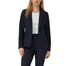 Jackenblazer s.Oliver BLACK LABEL, Damen, Gr. 44, navy, Web, Obermaterial: 62% Polyester, 33% Viskose, 5% Elasthan. Futter: 100% Polyester, unifarben, tailliert h&uuml;ftbedeckend, V-Ausschnitt, Blazer, mit 1-Knopf-Verschluss und Viskose-Stretch