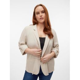 Kurzblazer Vero Moda CURVE "VMCJESMILO 3/4 BLAZER WVN GA NOOS CUR", Damen, Gr. 52, beige (silber lining), Web, Obermaterial: 55% Viskose, 45% Leinen, unifarben, V-Ausschnitt, Blazer Kurzblazer