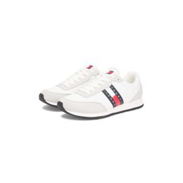 Sneaker Tommy Jeans "TJM CLASSIC RUNNER", Herren, Gr. 43, wei&szlig;, grau, Textil, Veloursleder, unifarben mit Farbeins&auml;tzen, Schuhe Sneaker, Freizeitschuh, Halbschuh, Schn&uuml;rer mit Kontrastbes&auml;tzen