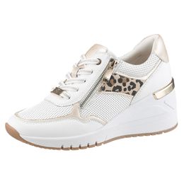 Keilsneaker Marco Tozzi, Damen, Gr. 36, wei&szlig; (wei&szlig;, beige), Lederimitat, animal-print, kontrastfarbene Details, Schuhe Sneaker, Freizeitschuh, Halbschuh Schn&uuml;rschuh mit Au&szlig;enrei&szlig;verschluss
