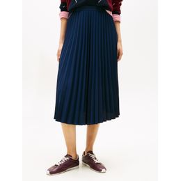 Plisseerock Tommy Hilfiger "FLUID PLEATED PULL ON MIDI SKIRT", Damen, Gr. 46, schwarz night navy, Web, Obermaterial: 100% Polyester, unifarben, regular fit wadenlang, R&ouml;cke