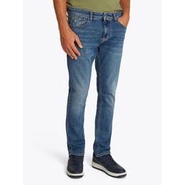 Gerade Jeans Tommy Jeans "Scanton Slim", Damen, Gr. 30, L&auml;nge 34, blau (denim medium), Denim/Jeans, Obermaterial: 98% Baumwolle, 2% Elasthan, slim fit lang, Jeans, Mit Markenlabel aus Leder hinten